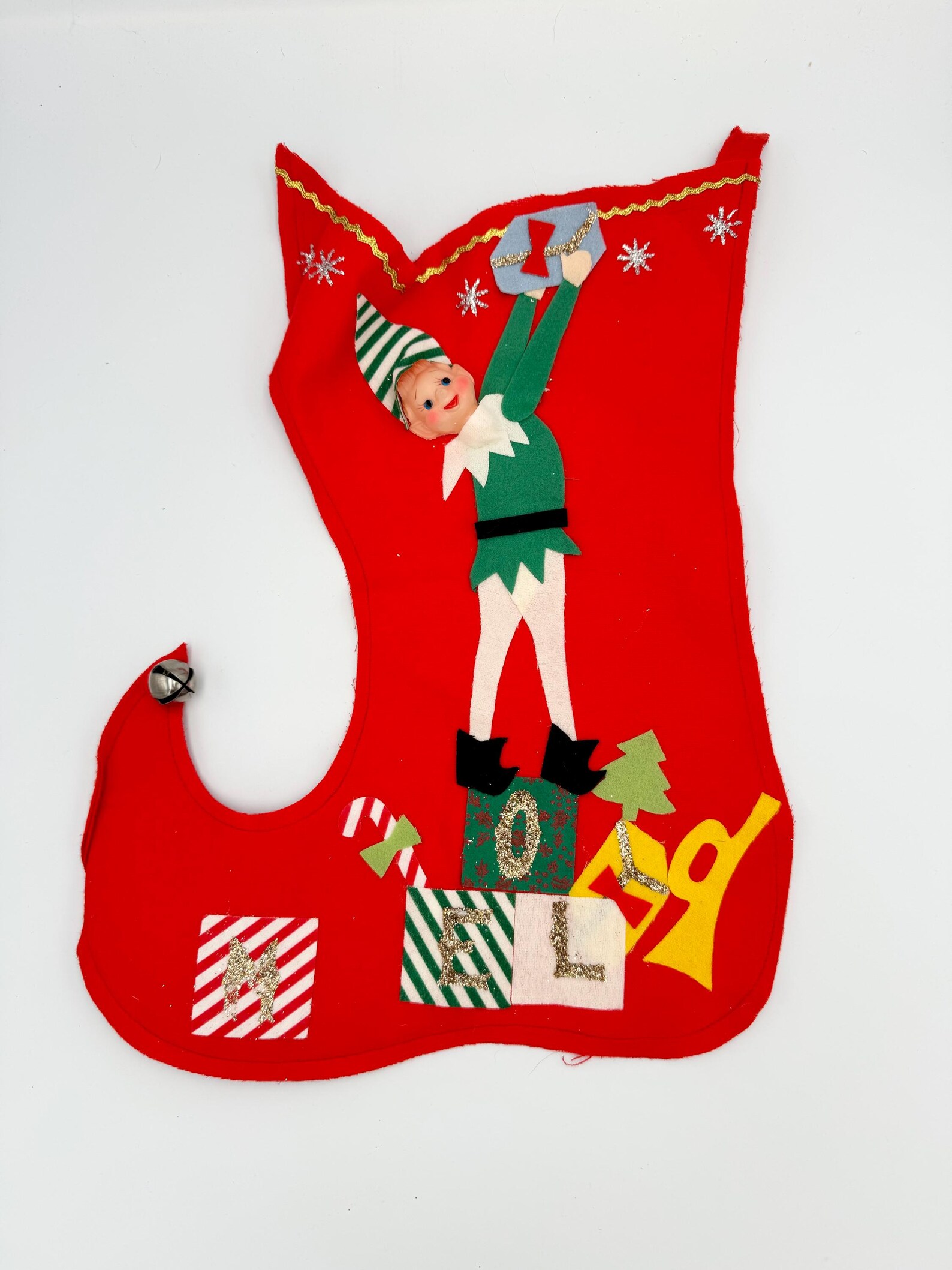 Vintage Elf on Felt Christmas Stocking - Plastic Face Pixie Elf ...