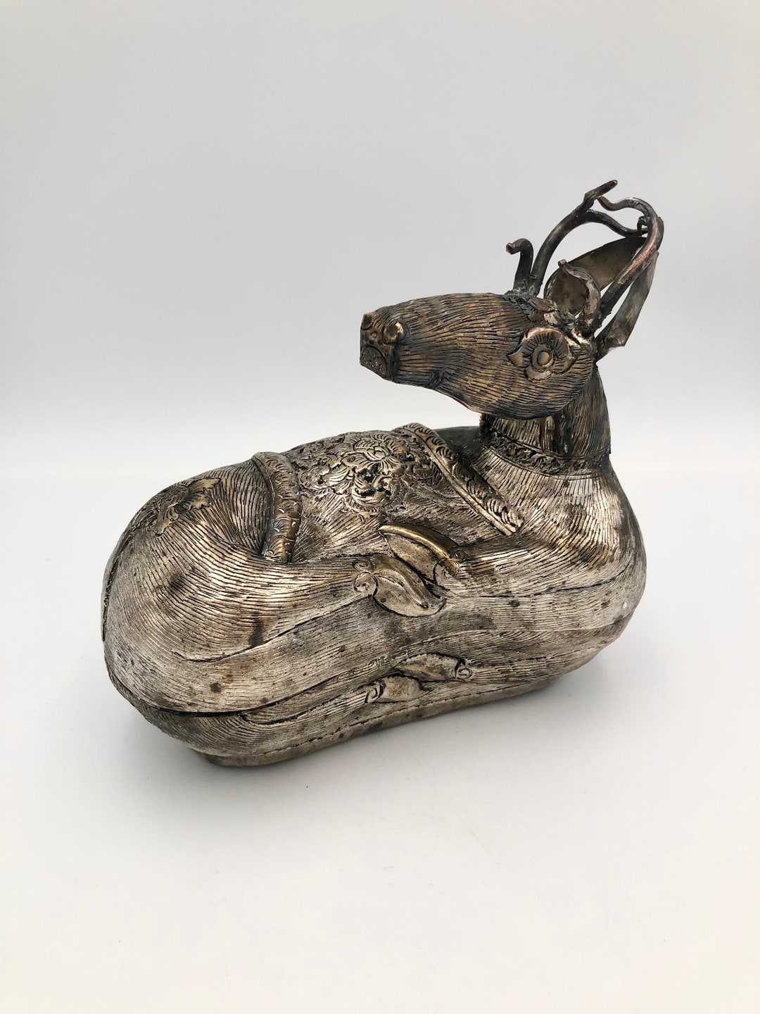 Vintage Cambodian Silver Plate Deer Stag Betel Nut Box - Very Detailed ...