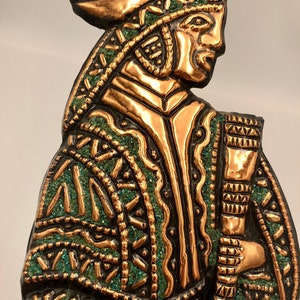 Vintage Embossed Copper Peruvian Couple With Inlaid Turquoise Chips ...