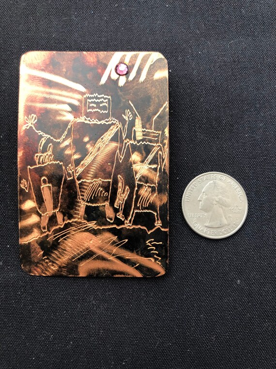 Vintage Copper Pin Etched Replica Rock Drawing Shinum… - Gem