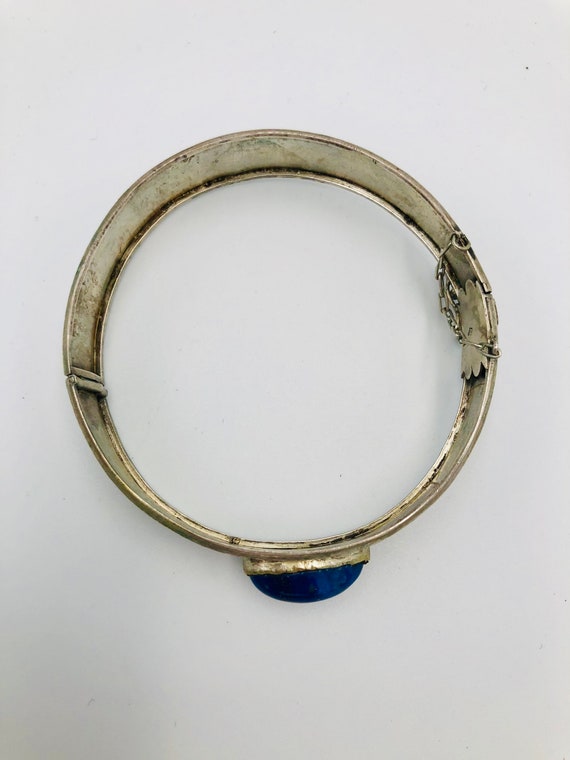 Vintage 950 Silver Hinged Bangle Cuff Bracelet with L… - Gem