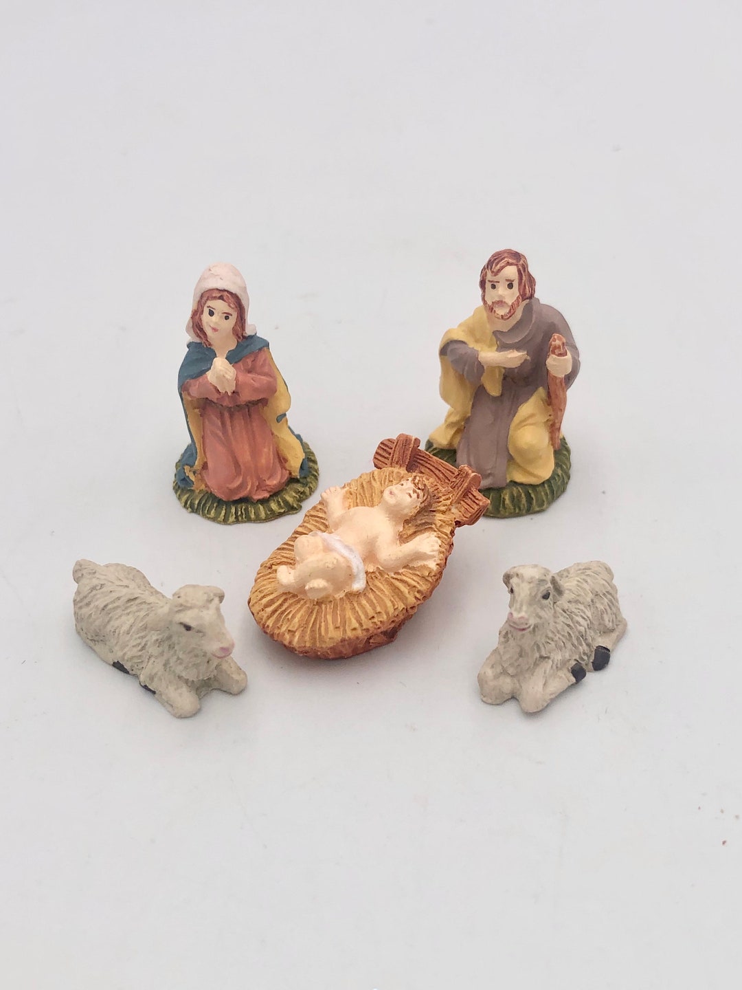 Vintage Mini Nativity Set Resin Figurines 5 Pieces Mary, Joseph & Baby ...
