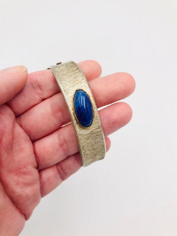 Vintage 950 Silver Hinged Bangle Cuff Bracelet with L… - Gem