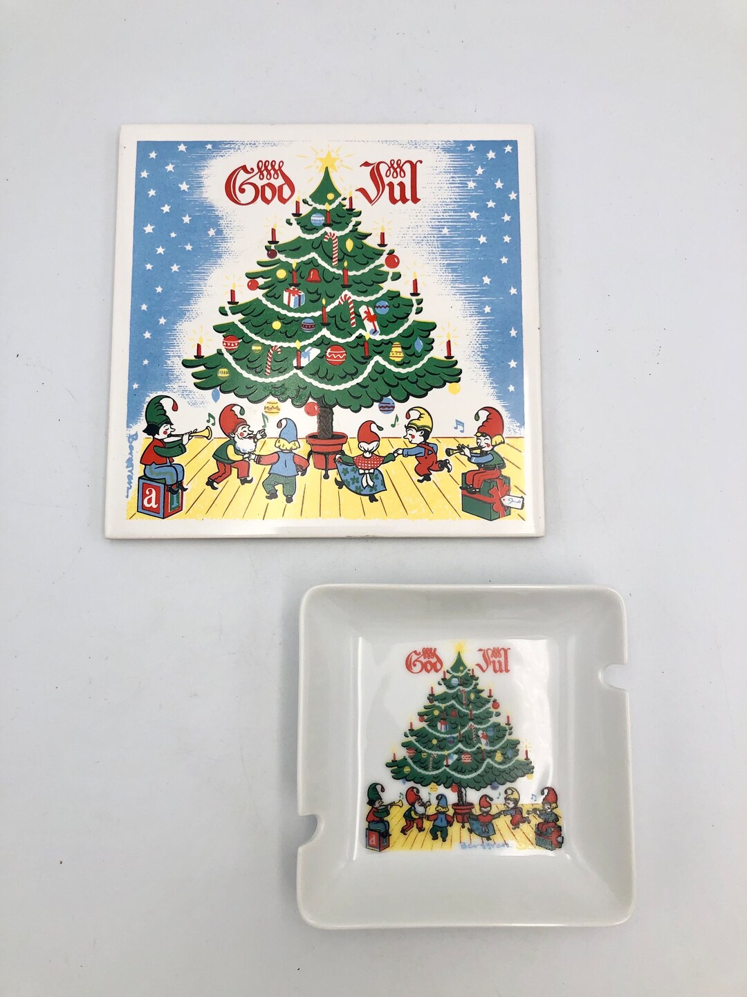 Vintage Pair of Swedish God Jul Pieces - Ceramic Ashtray and Trivet ...