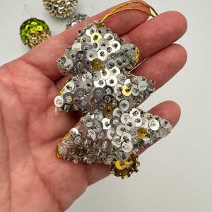 Vintage Set of 5 Beaded Pushpin Christmas Ornaments With Sequins - 3 Homemade Handmade / 2 Made ...