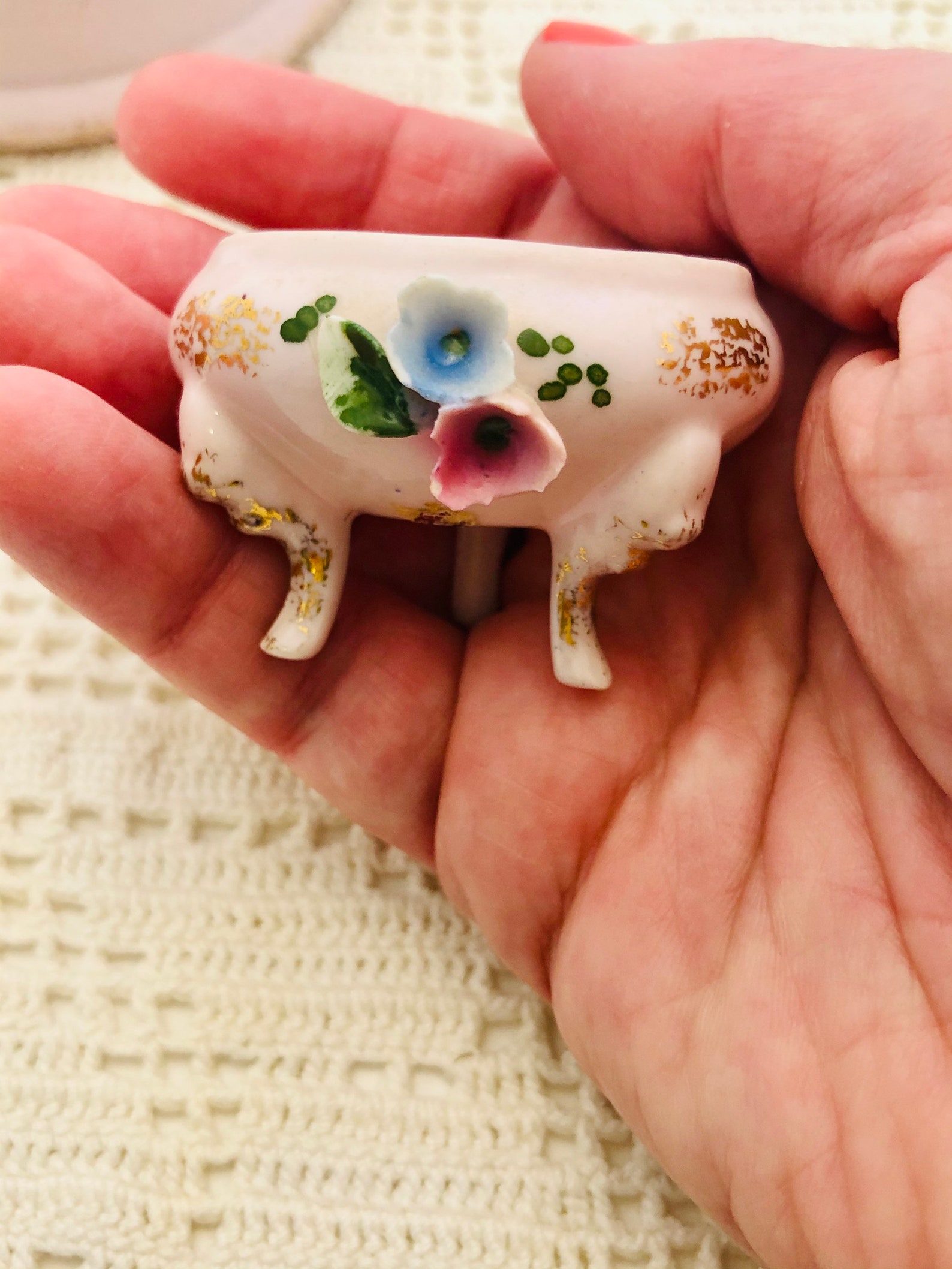 Vintage Set of Pink Fine China With Applied Flowers Vanity Set - Etsy