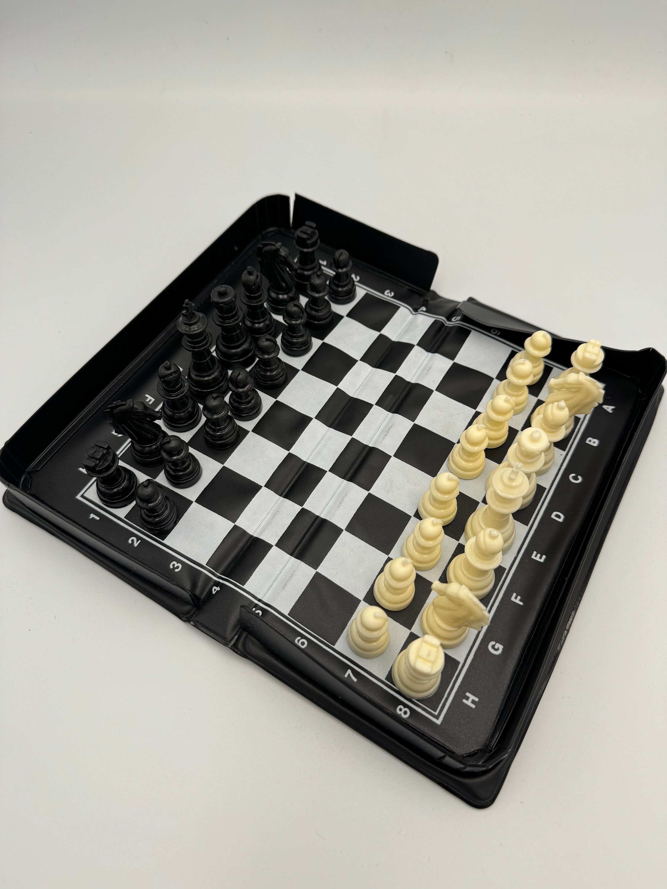 Vintage Mini Magnetic Travel Chess Board With Magnetic Plastic Pieces ...