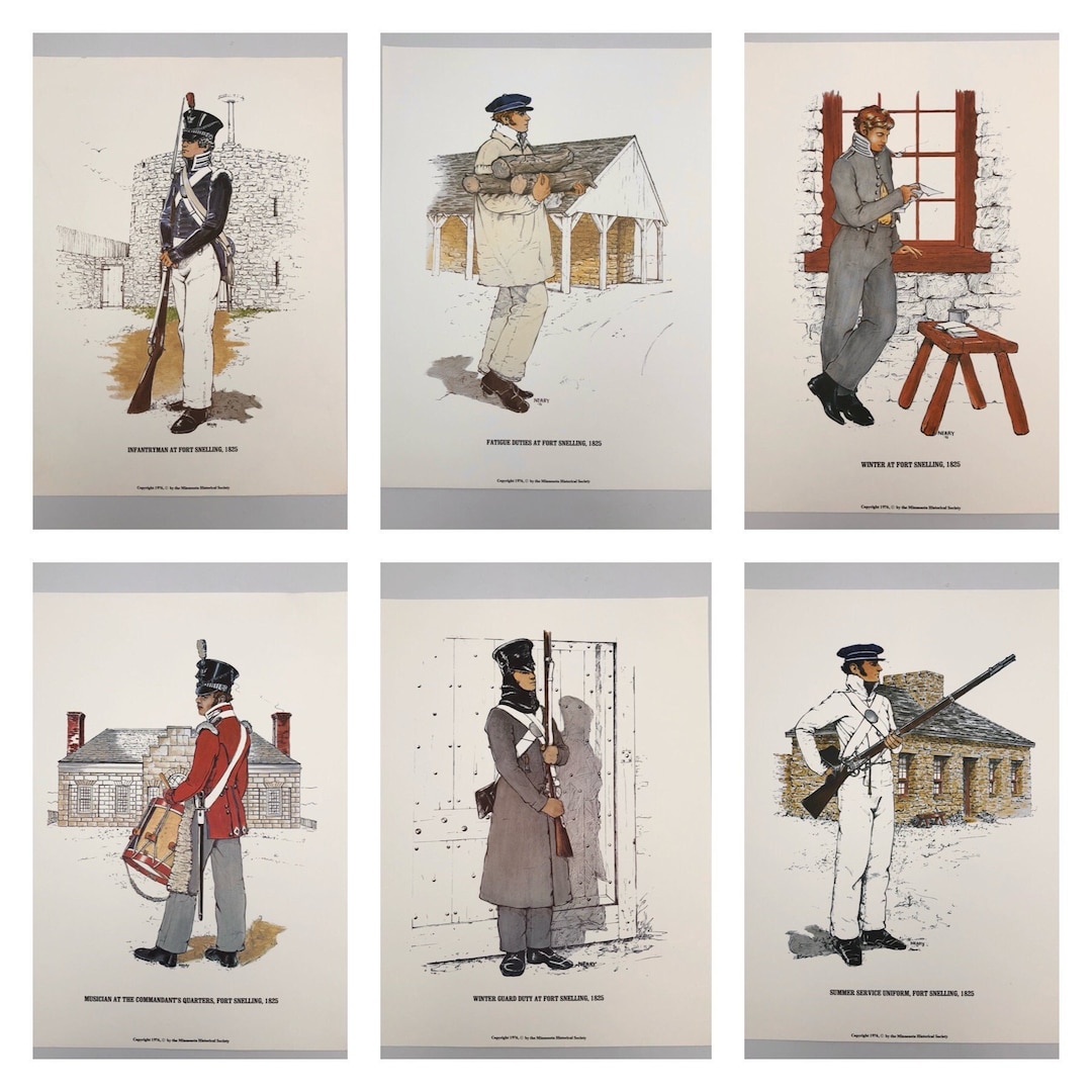 Vintage Set of 6 Military Prints - Fort Snelling Soldiers 1825 - 9-1/4 ...