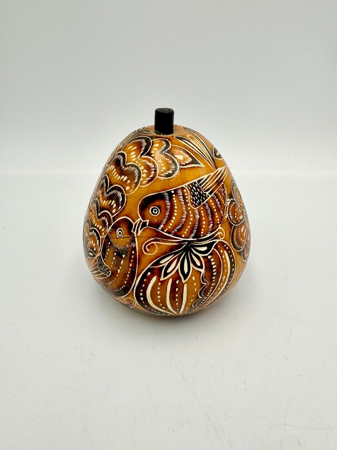 Vintage Gourd Box - 4" Etched Gourd With Lid That Opens - Hand Carved ...