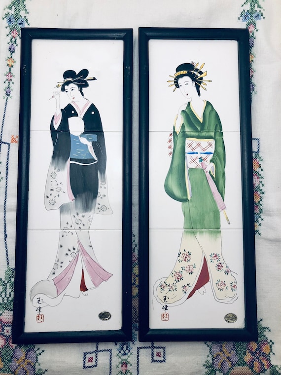 Vintage Pair of Framed Geisha Girls Hand Painted Porcelain - Etsy