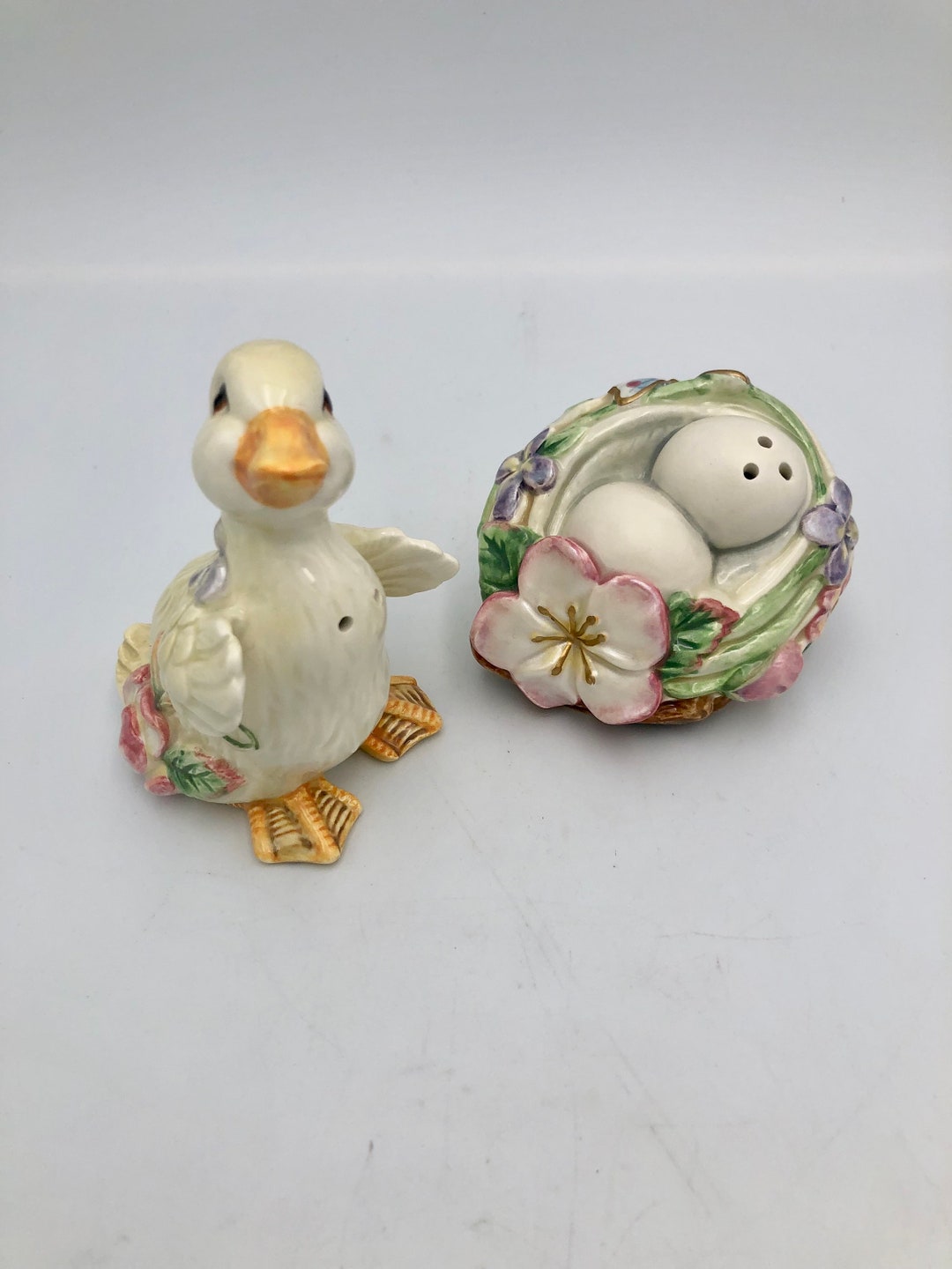 Vintage Set of Easter Salt and Pepper Shakers - Ceramic Duckling and Nest - Fitz and Floyd ...