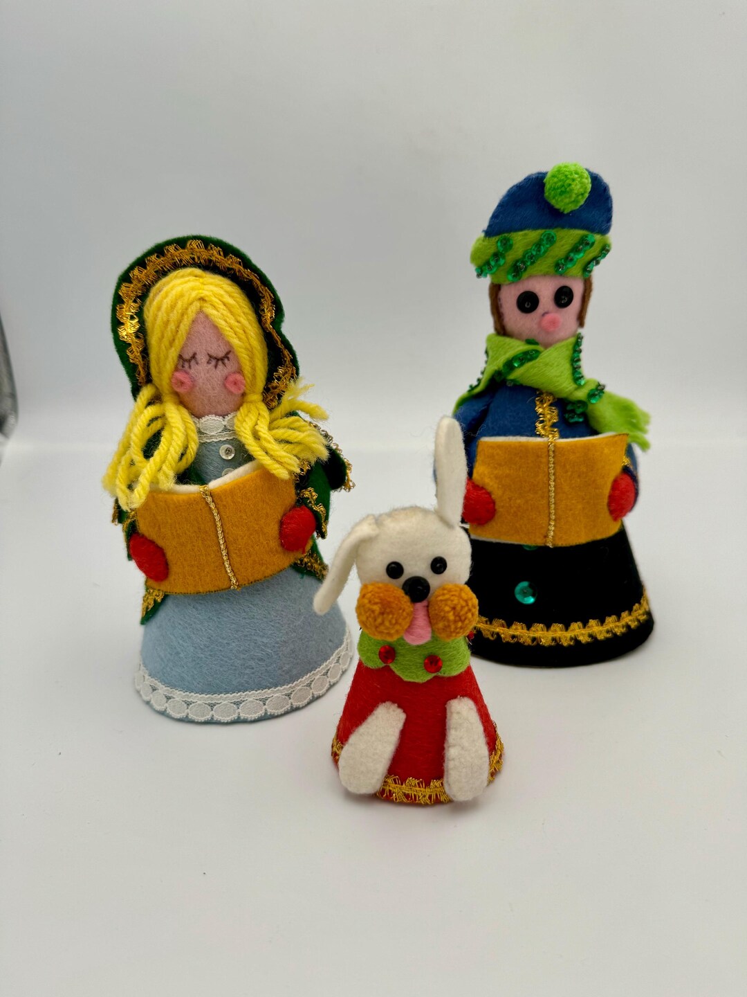 Vintage Set of 3 Christmas Carolers - Felt & Sequin Christmas Decor ...