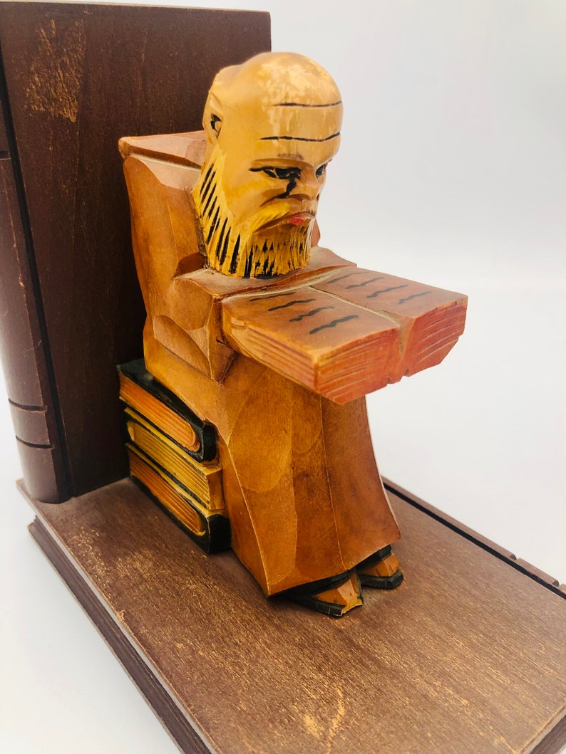 Vintage Carved Wood Bookends Monk Friar Figurine Black Forest Germany ...