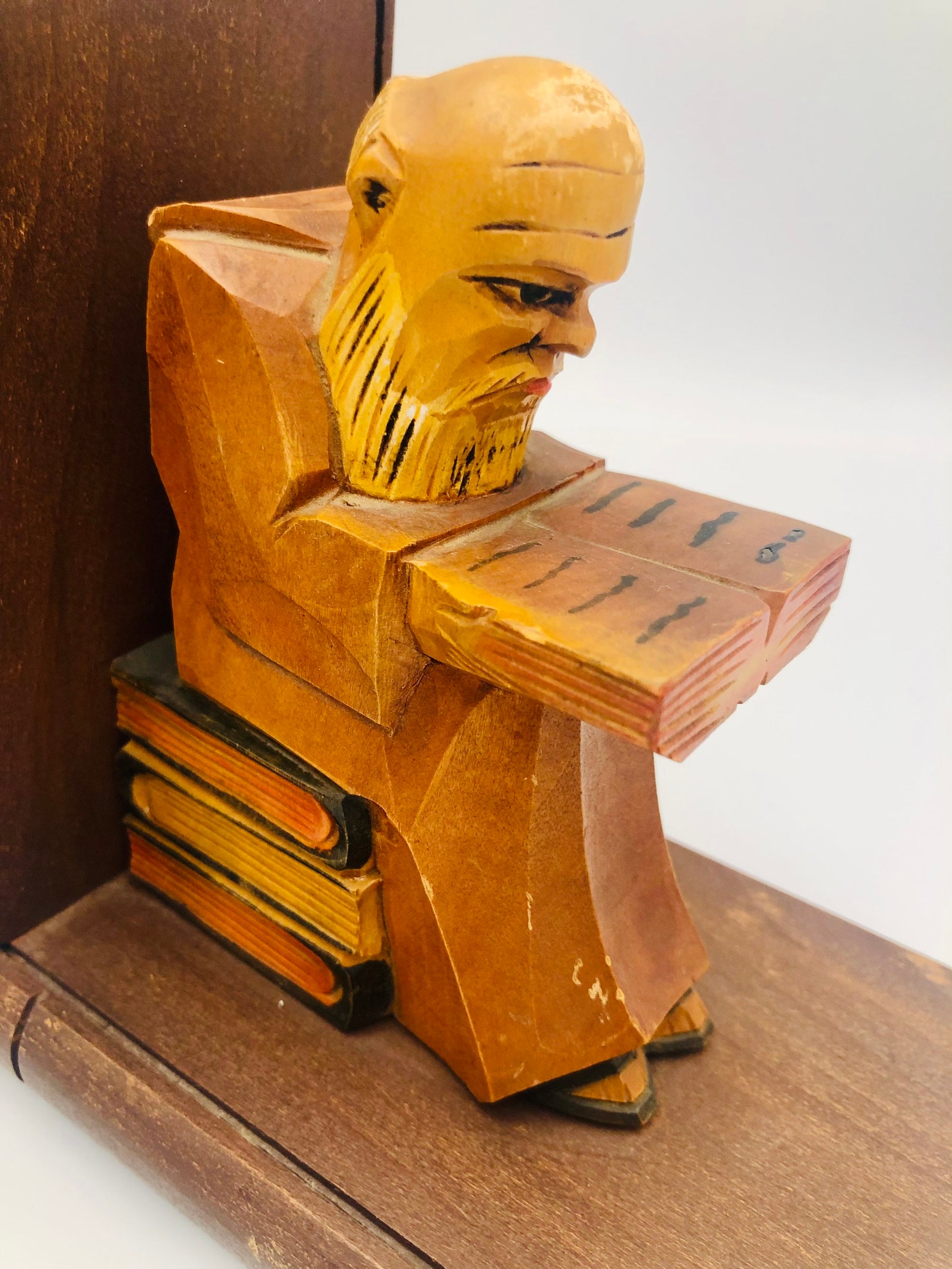 Vintage Carved Wood Bookends Monk Friar Figurine Black Forest Germany ...