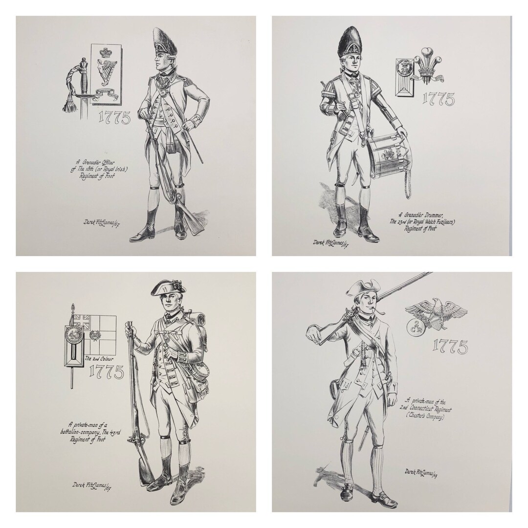 Vintage Set of 4 Military Prints - Soldiers of the American Revolution ...