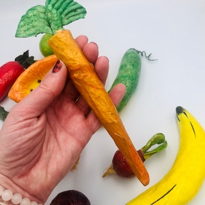 Vintage Paper Mache Fruit & Vegetable Set Hand Made 10 Pieces Bright ...