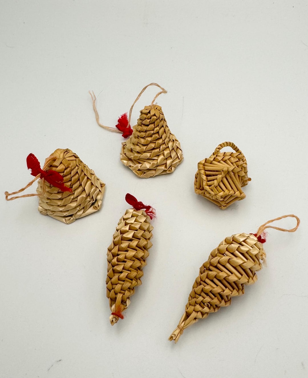 Vintage Set of 5 Woven Scandinavian Straw Christmas Ornaments - Straw ...