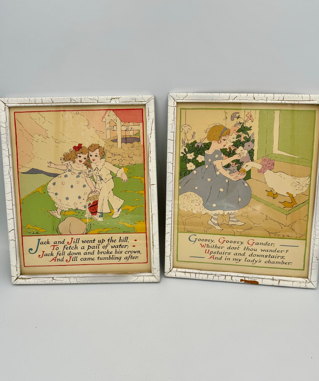 Vintage Pair of Nursery Rhyme Prints - Goosey Goosey Gander and Jack ...