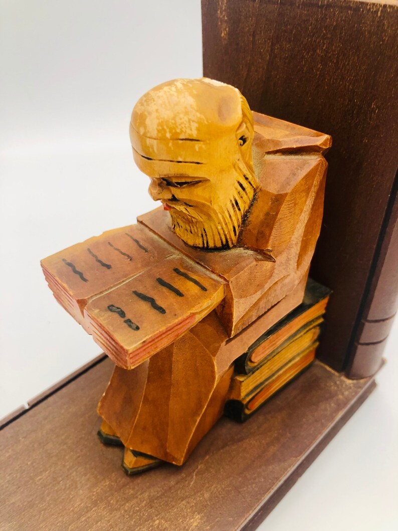 Vintage Carved Wood Bookends Monk Friar Figurine Black Forest Germany ...