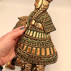 Vintage Embossed Copper Peruvian Couple With Inlaid Turquoise Chips ...