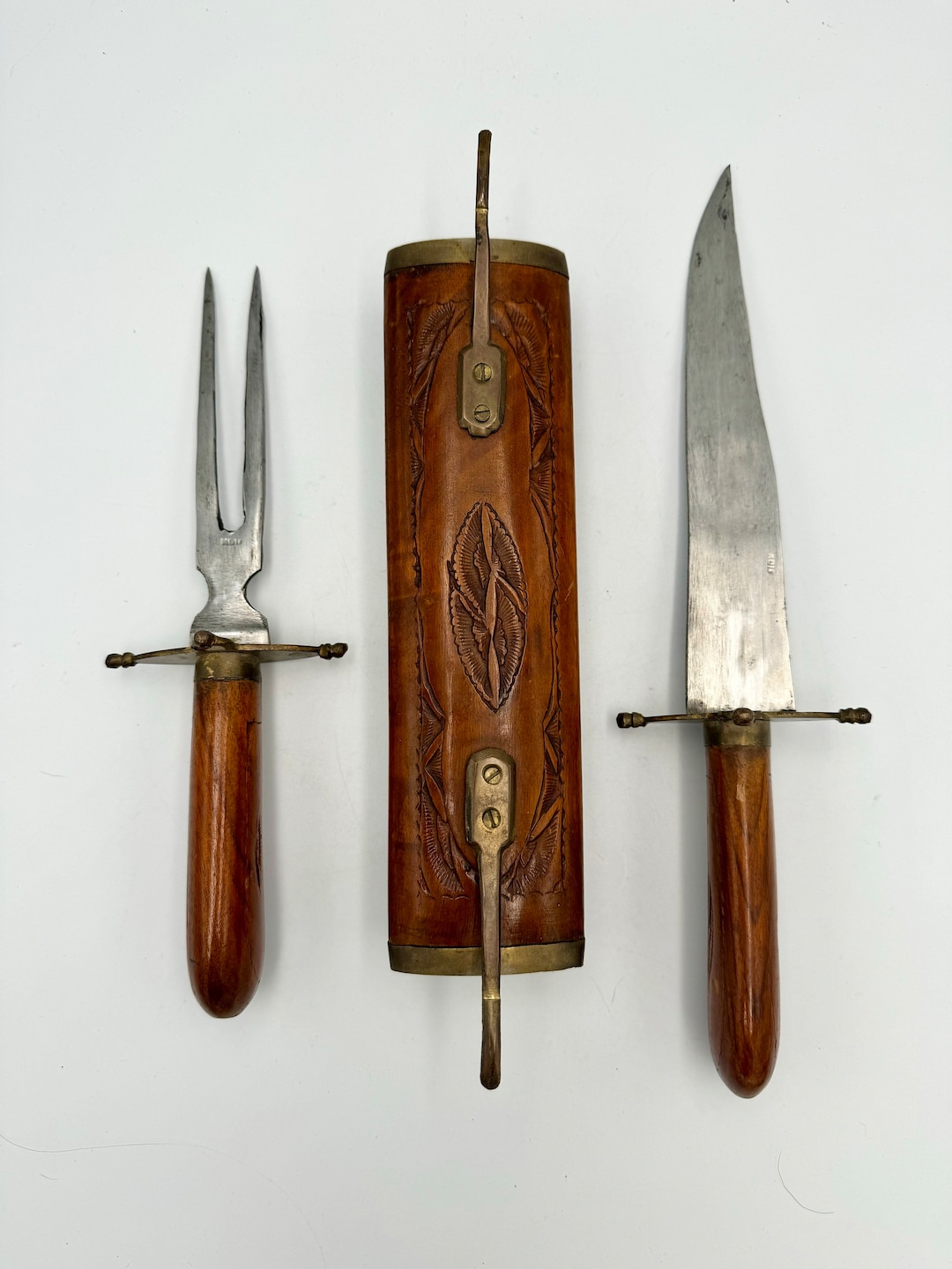 Vintage Carving Set - Carving Fork and Knife in Hand-carved Wood ...