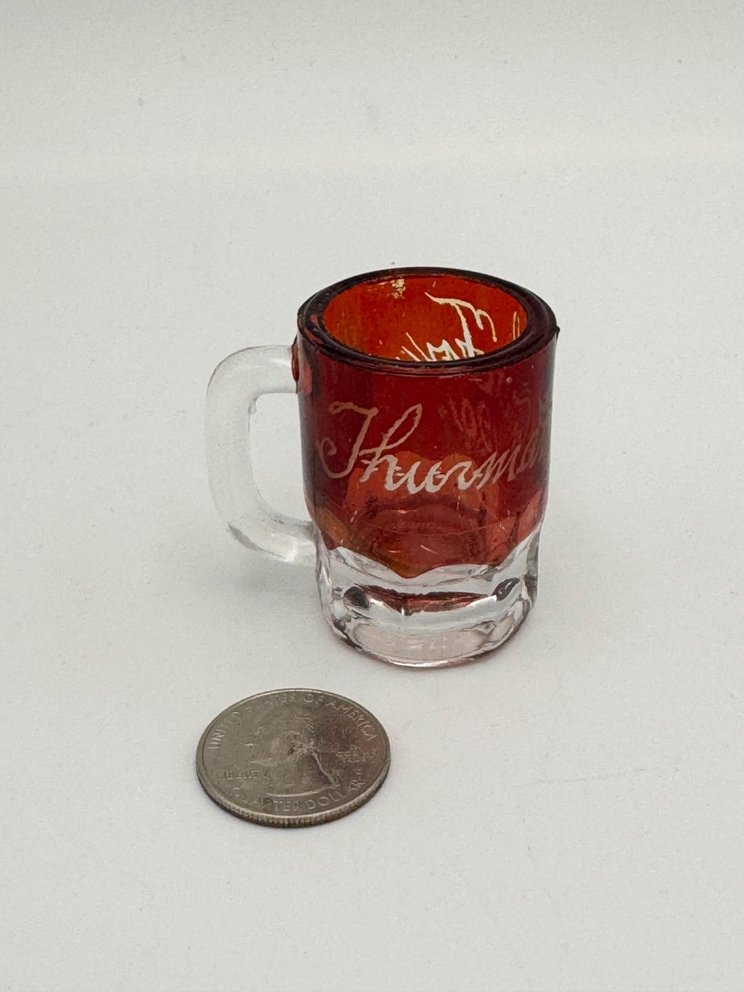 Antique Vintage Ruby Red Flash Glass Mini Glass Bear Mug Inscribed With ...