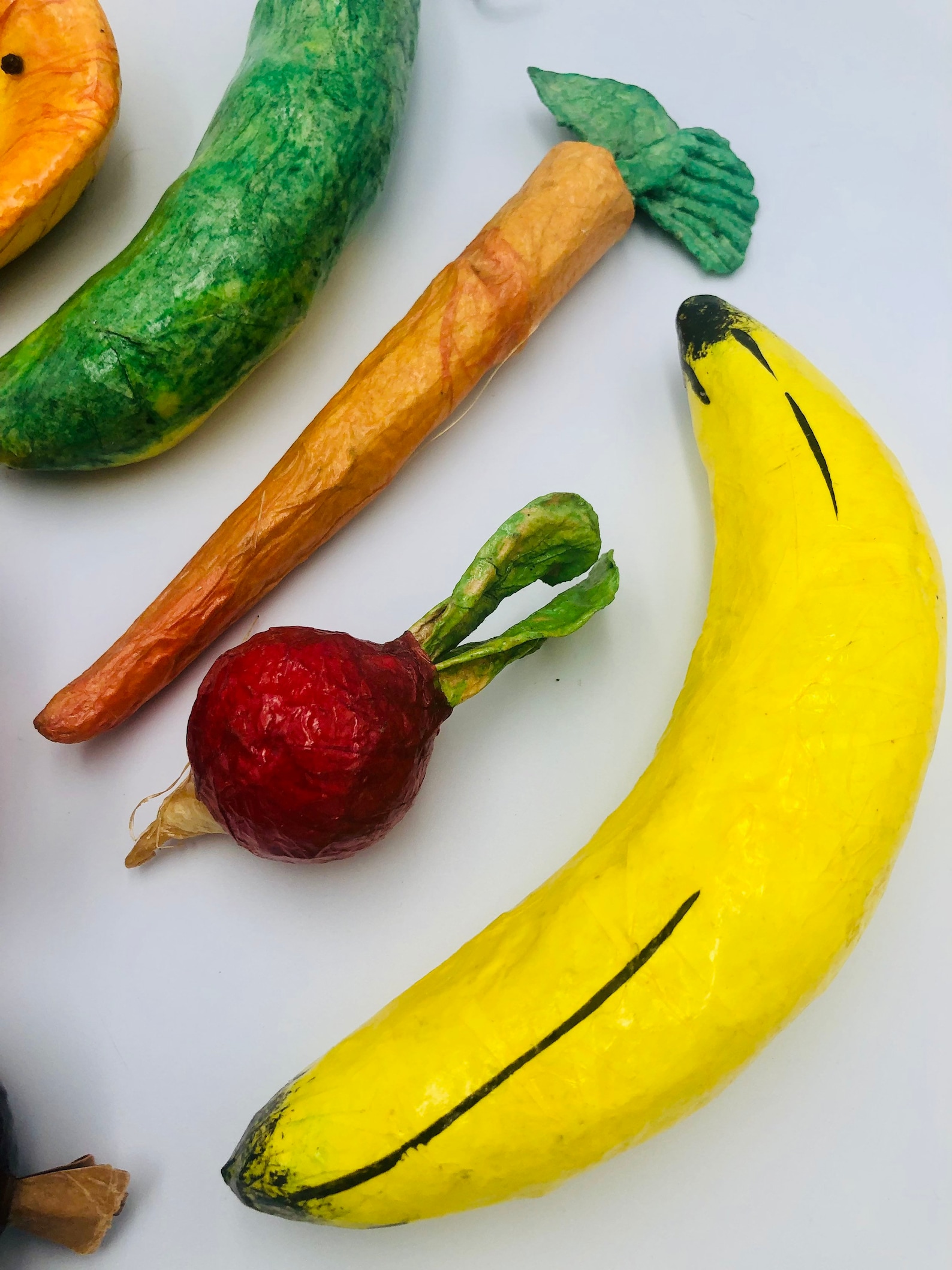 Vintage Paper Mache Fruit & Vegetable Set Hand Made 10 Pieces Bright ...