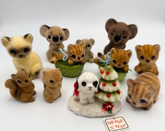 Vintage Josef Originals Flocked Animals. CHOOSE, Raccoon, Bear, Bird ...