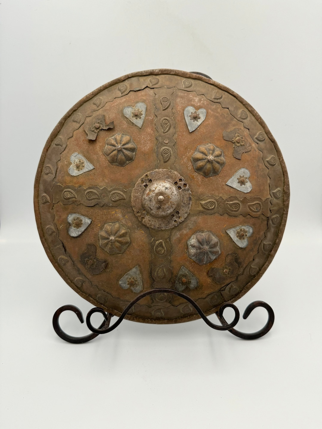 Antique Vintage Dhal Shield - Indian Steel Fighting Buckler - 11 ...