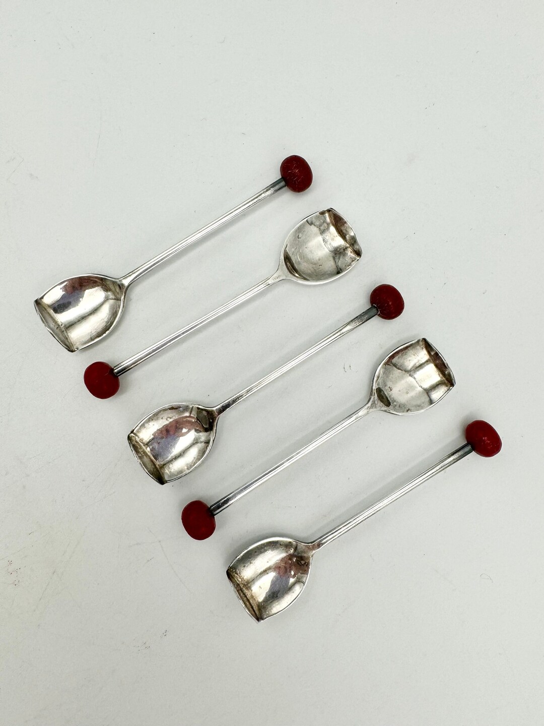 Vintage Set of 5 Muddler Spoons - Silverplate and Red Cherry Spoons ...