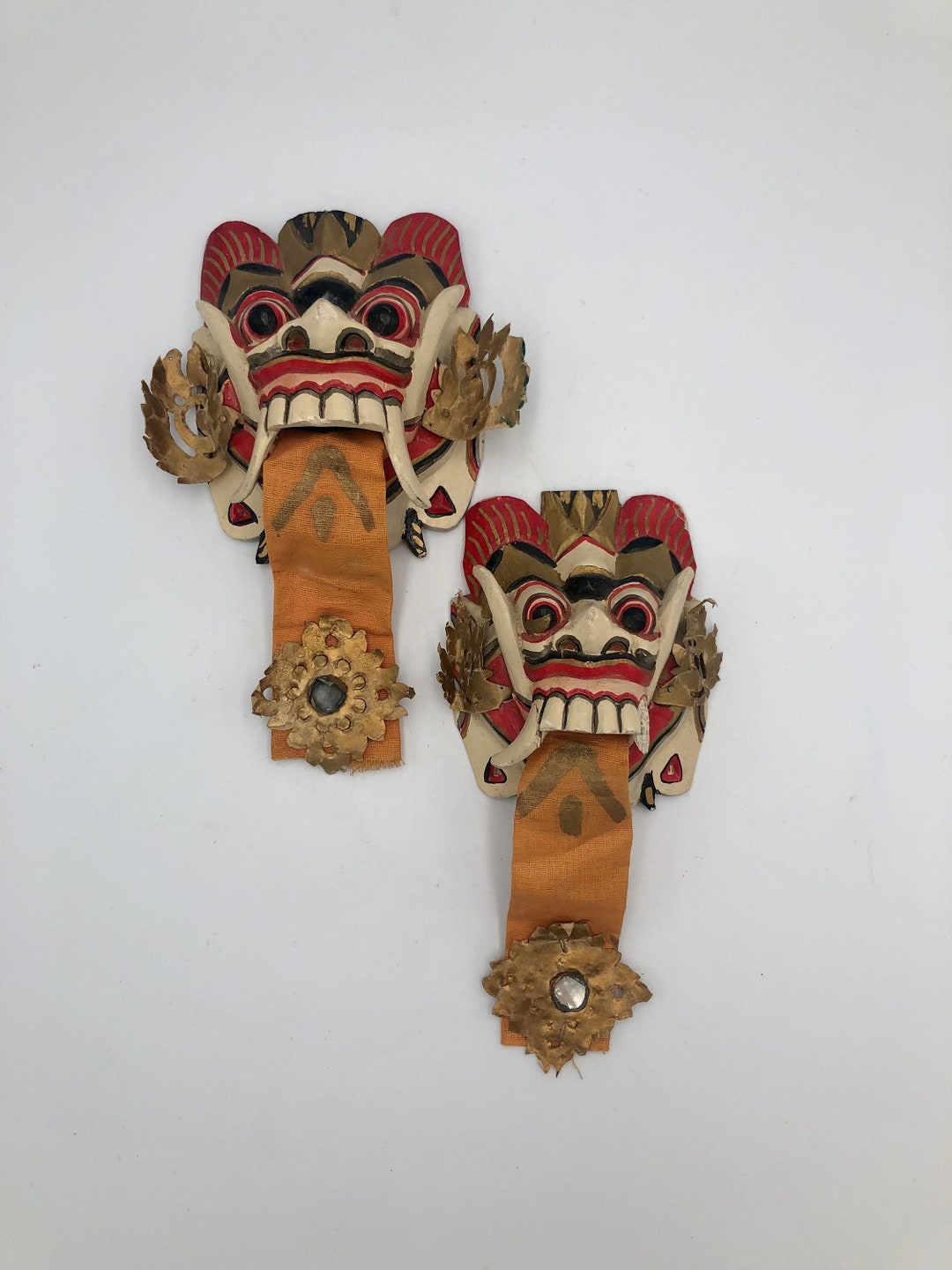 Vintage Pair of Balinese RANGDA Masks Wall Hangings - Hand Carved, Hand ...