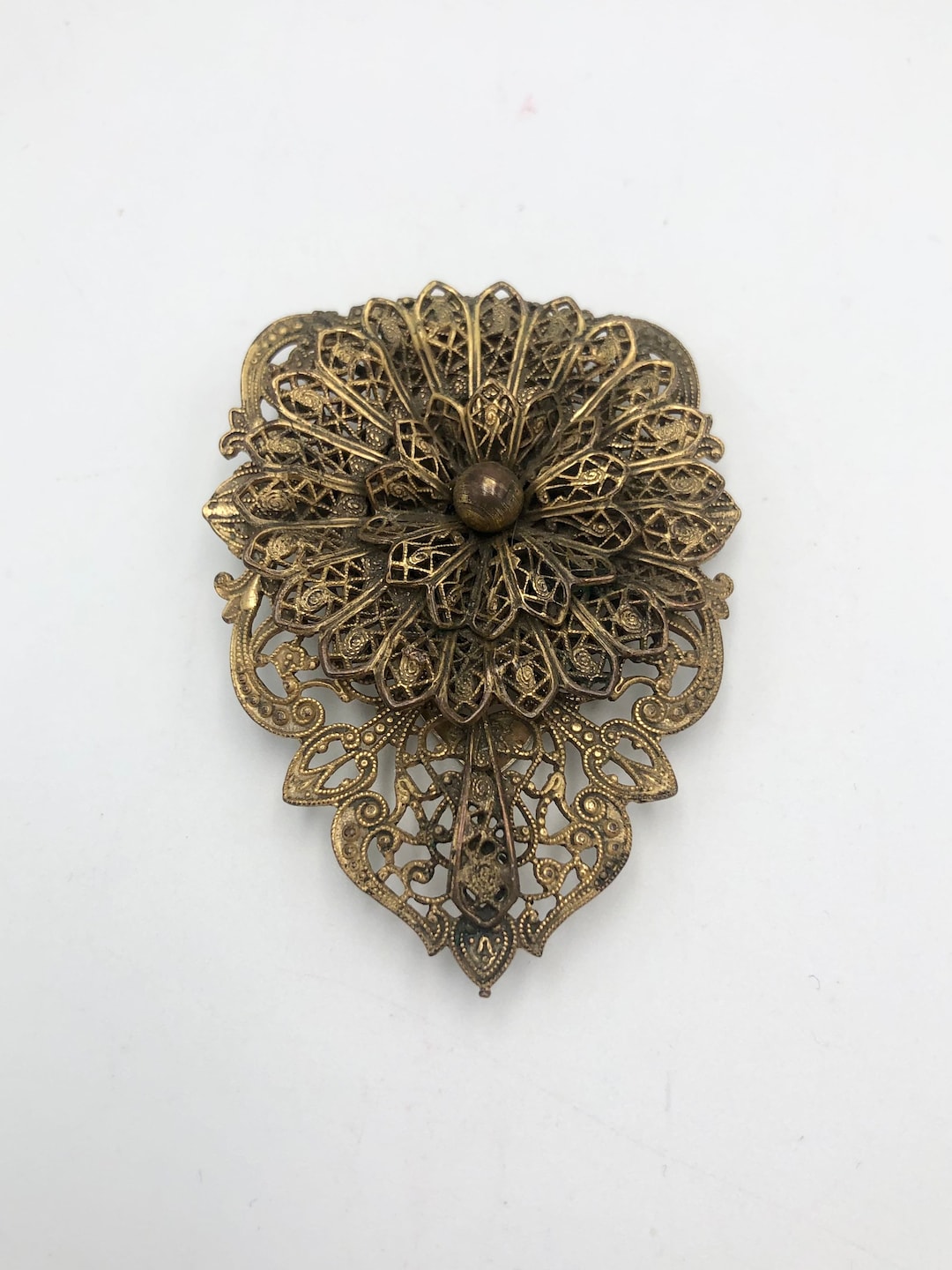Vintage Scarf Clip Brass Filigree Flower Dress Clip Hat Clip Ornate ...