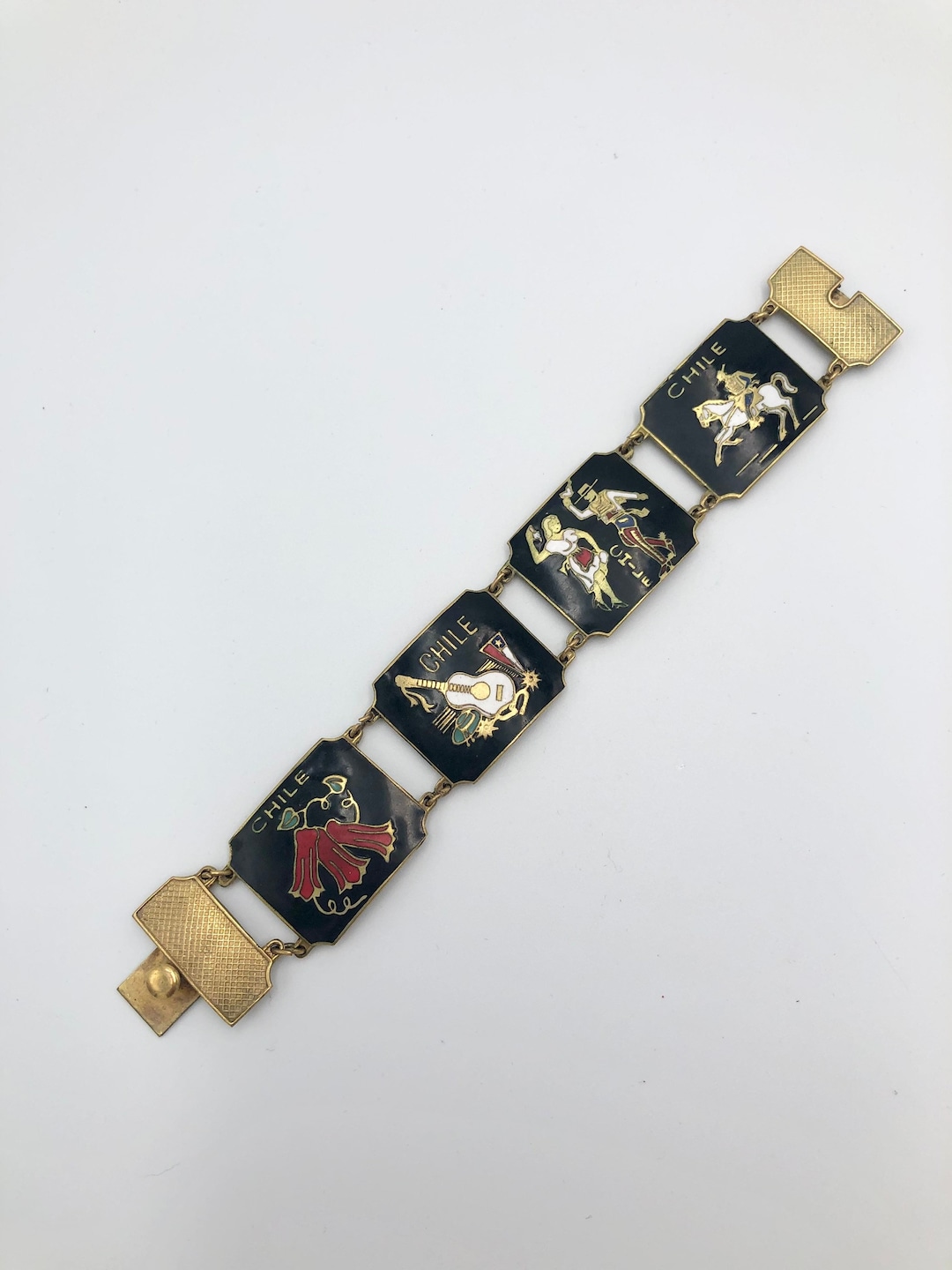 Vintage Bracelet Chile Destination Souvenir Jewelry Linked Enameled ...