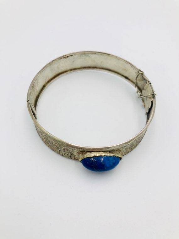 Vintage 950 Silver Hinged Bangle Cuff Bracelet with L… - Gem