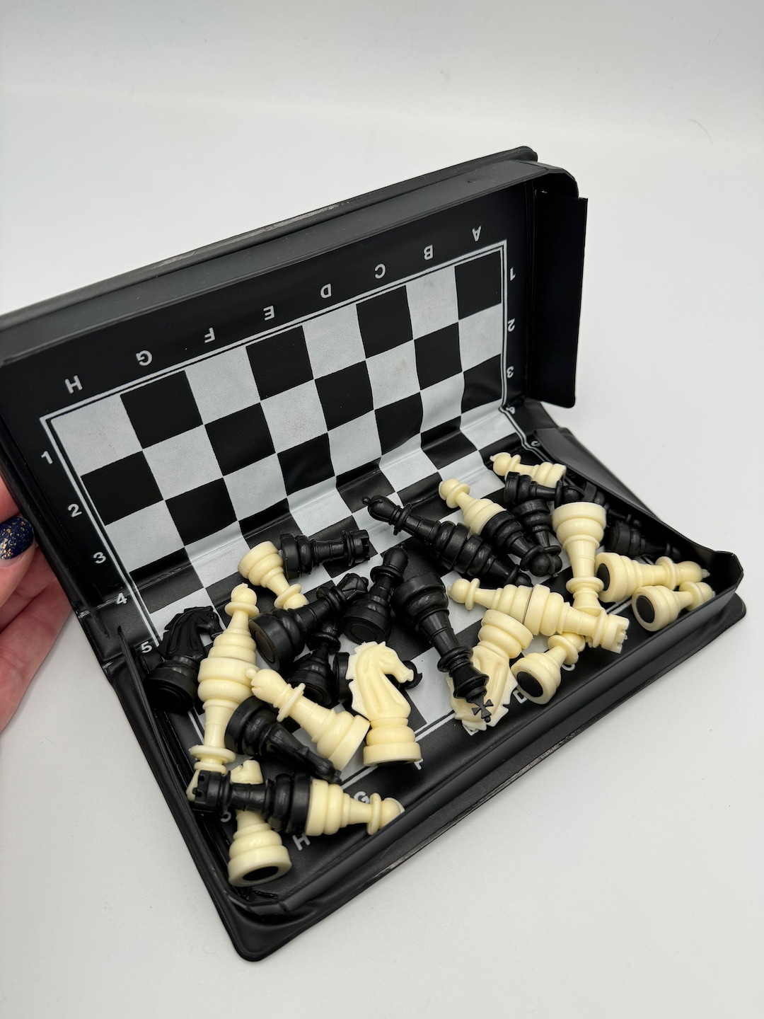 Vintage Mini Magnetic Travel Chess Board With Magnetic Plastic Pieces ...
