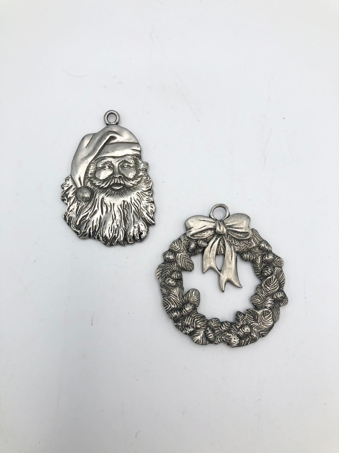 Vintage Choice of Seagull Pewter Christmas Ornaments - Wreath and Santa ...