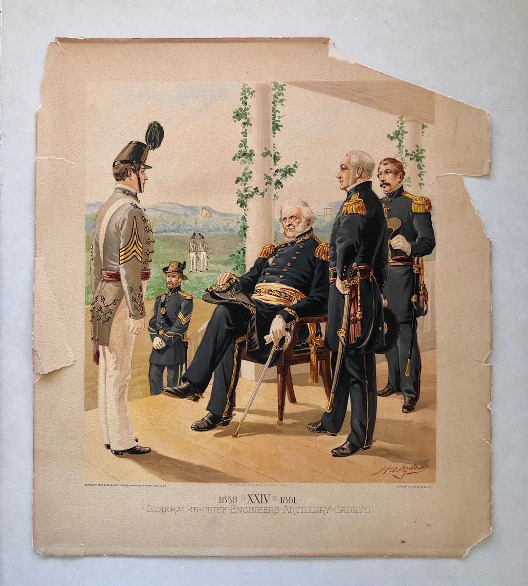 Antique Vintage Military Lithograph Print - General-in-chief Engineers ...