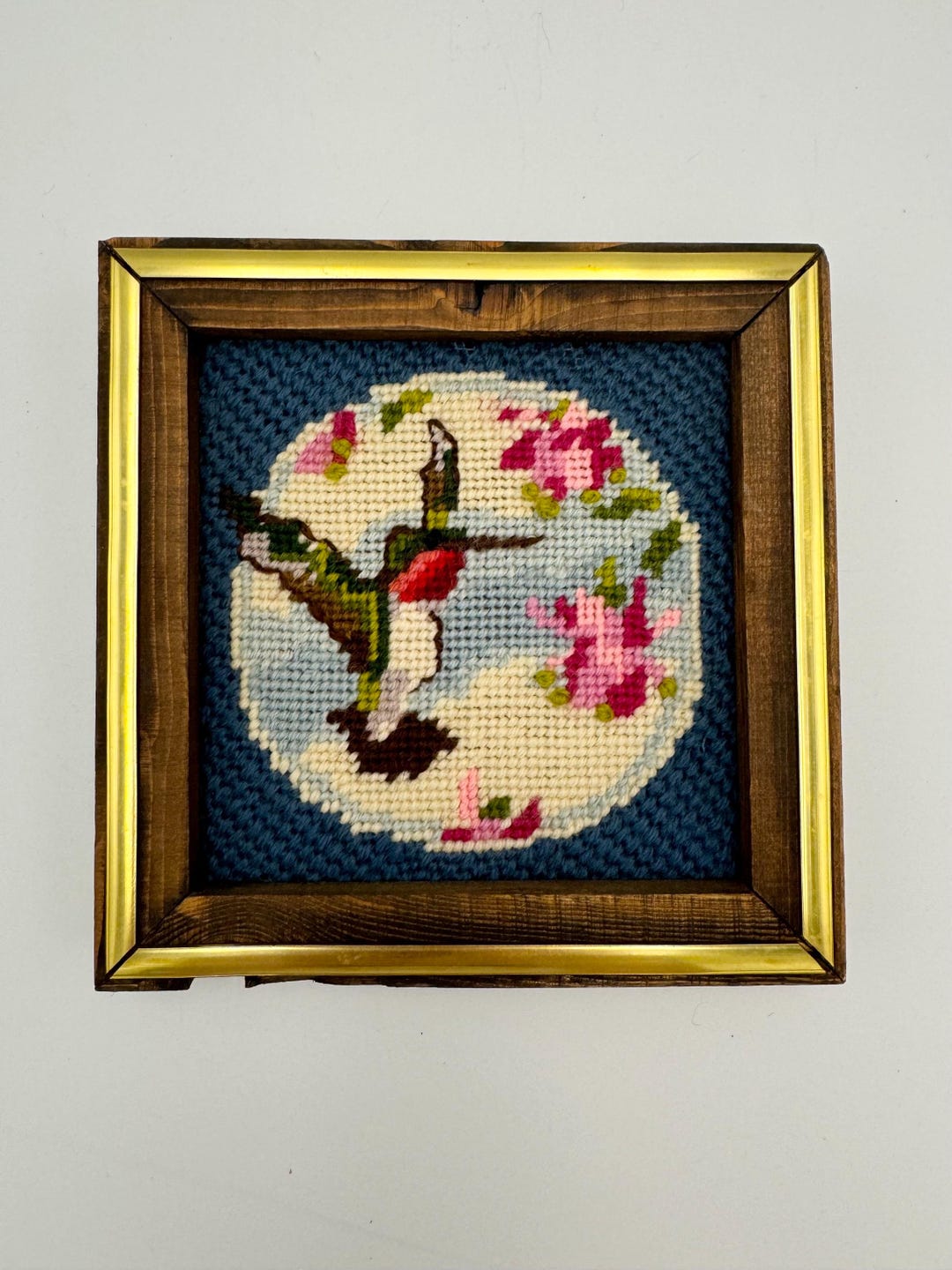 Vintage COMPLETED Needlepoint - Vibrant Hummingbird - Signed MS 1983 ...