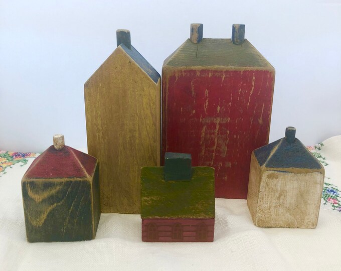Vintage Set of Primitive Americana Wooden Houses Red White & Blue - Etsy