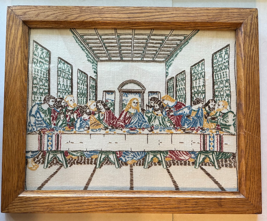 Vintage COMPLETED Religious Embroidery Artwork - the Last Supper ...