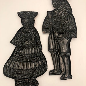 Vintage Embossed Copper Peruvian Couple With Inlaid Turquoise Chips ...