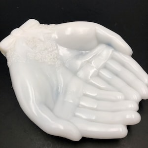 Vintage Milk Glass Victorian Hands Dish Tray Avon Offering Tray ...