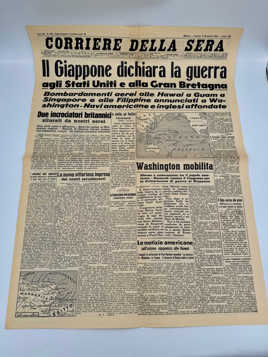 Vintage Reproduction Newspaper Cover Page - Corriere Della Sera - Pearl ...