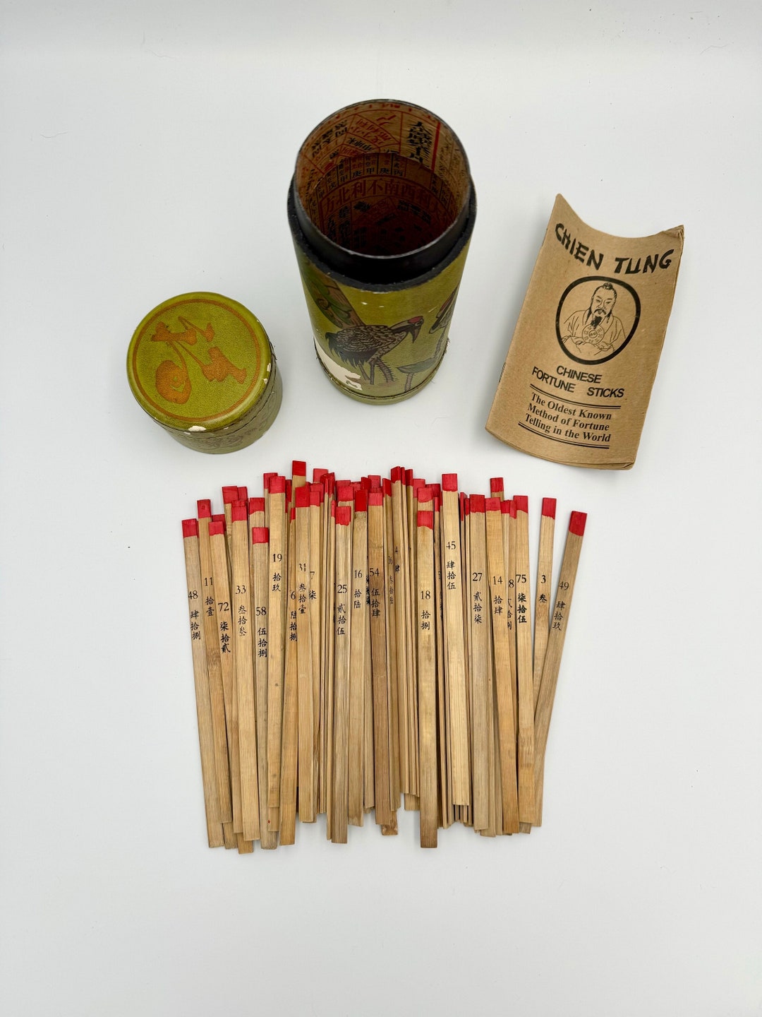 Vintage Kau Chim Chinese Fortune Sticks Chien Tung 78 Bamboo Sticks ...