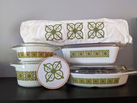 Pyrex Inspired Square Flowers Cross Stitch Pattern - Etsy