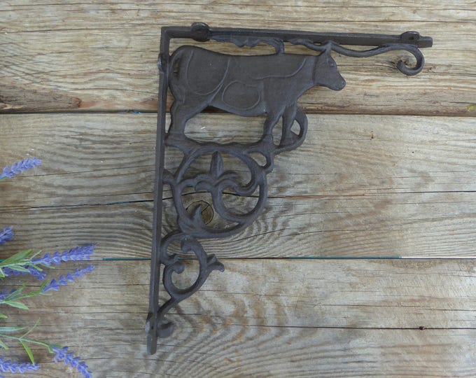 Large Cast Iron COW Bracket With HOOK - Barnyard Dairy Primitive WALL ...