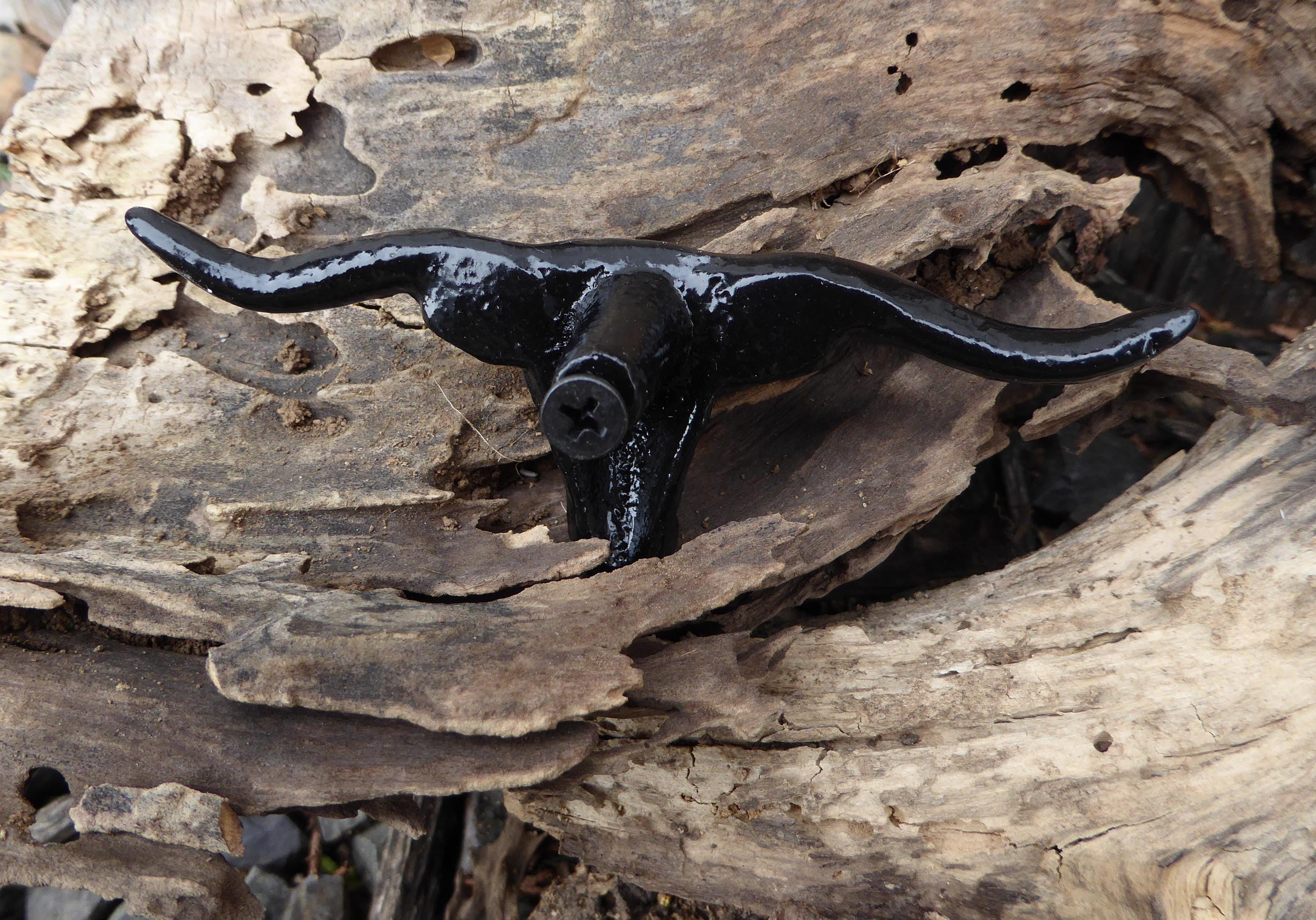 Longhorn Steer Cow Head Black Metal Knob Farmhouse Cabinet Drawer Pull ...