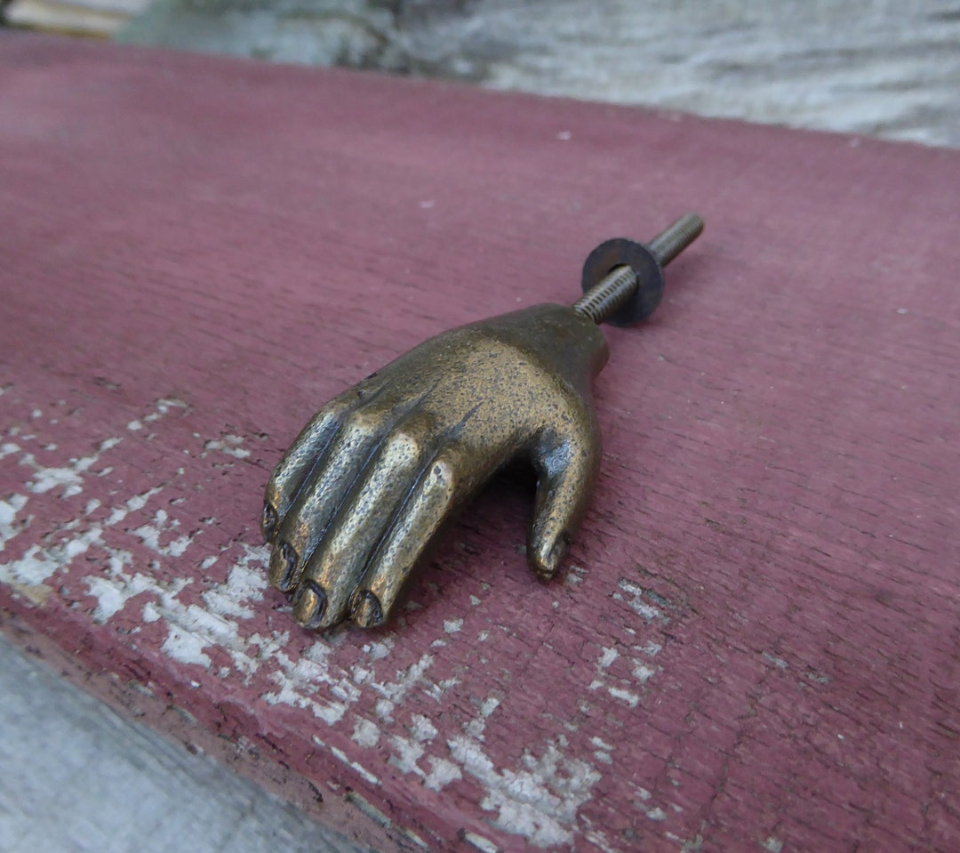 Small HAND Knob Novelty Metal Bronze Knob Dresser Cabinet Drawer Pull ...