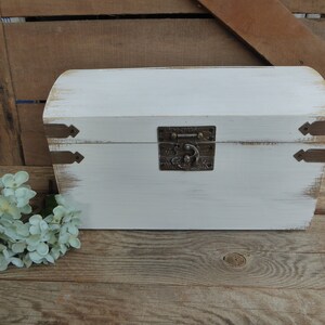 Decorative Wood Distressed White Trunk Chest Box Burlap Cards Sign ...