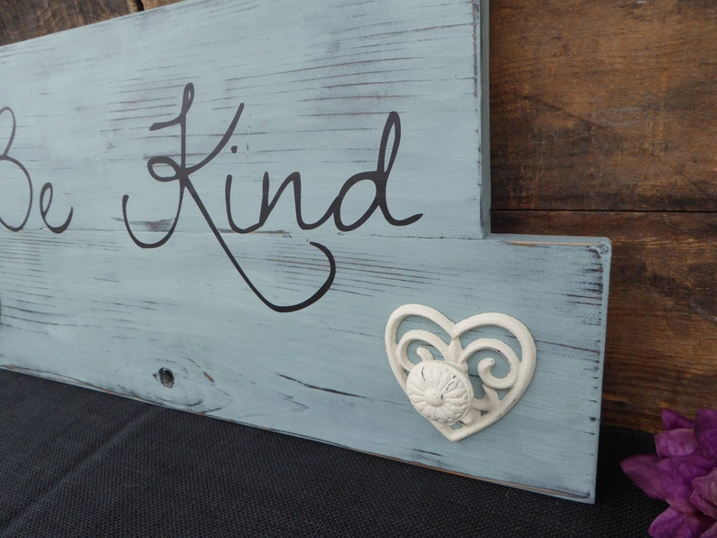 BE KIND Reclaimed Weathered Wood Sign With Heart Knob Hooks | Etsy